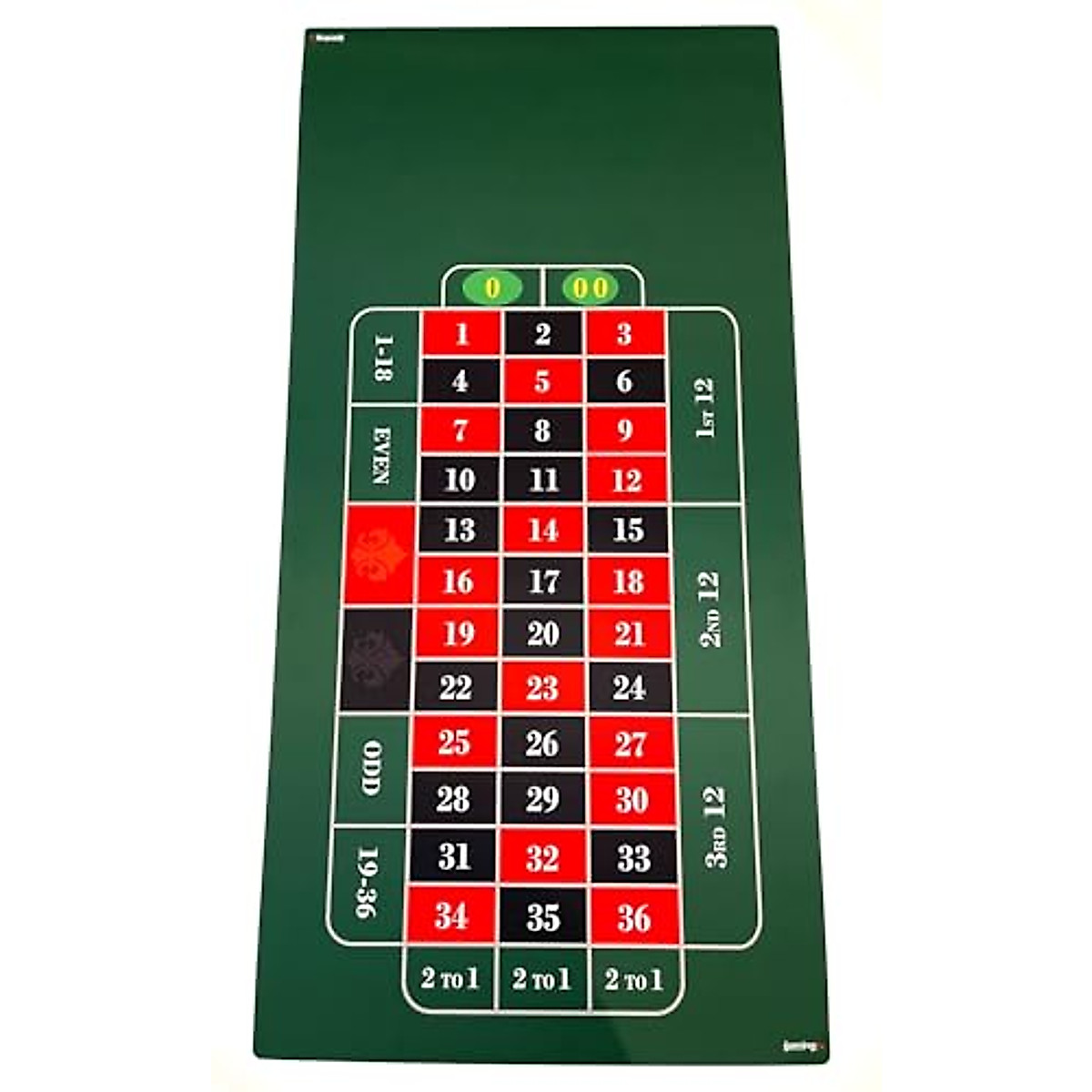 The Gaming Mat Company Roulette Table Mat for Casino Home Game Nights- Deluxe Vegas Roulette Table 35.5" x 71" x 0.12"- Big Mats Smooth Fabric Topper- Space for A Roulette Wheel- Double & Single Zero