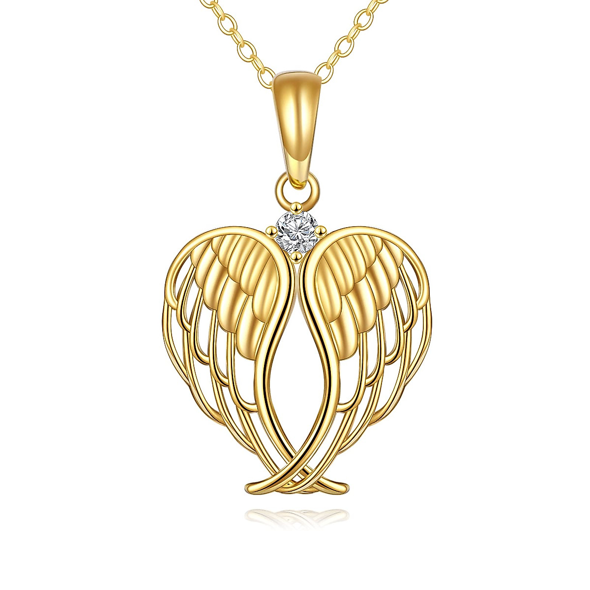 KECHO 14k Solid Gold Angel Wings Necklace for Women Real Gold Heart Pendnat Jewelry Christmas Gifts for Wife Girlfriend Daughter (Angel Wings Necklace)