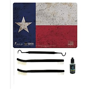 Texas State Flag 5 PC EDOG Cerus Gear Heavy Duty Pistol Cleaning 12x17 Padded Gun-Work Surface Protector Mat Solvent & Oil Resistant & 3 PC Cleaning Essentials & Clenzoil, Made in The USA