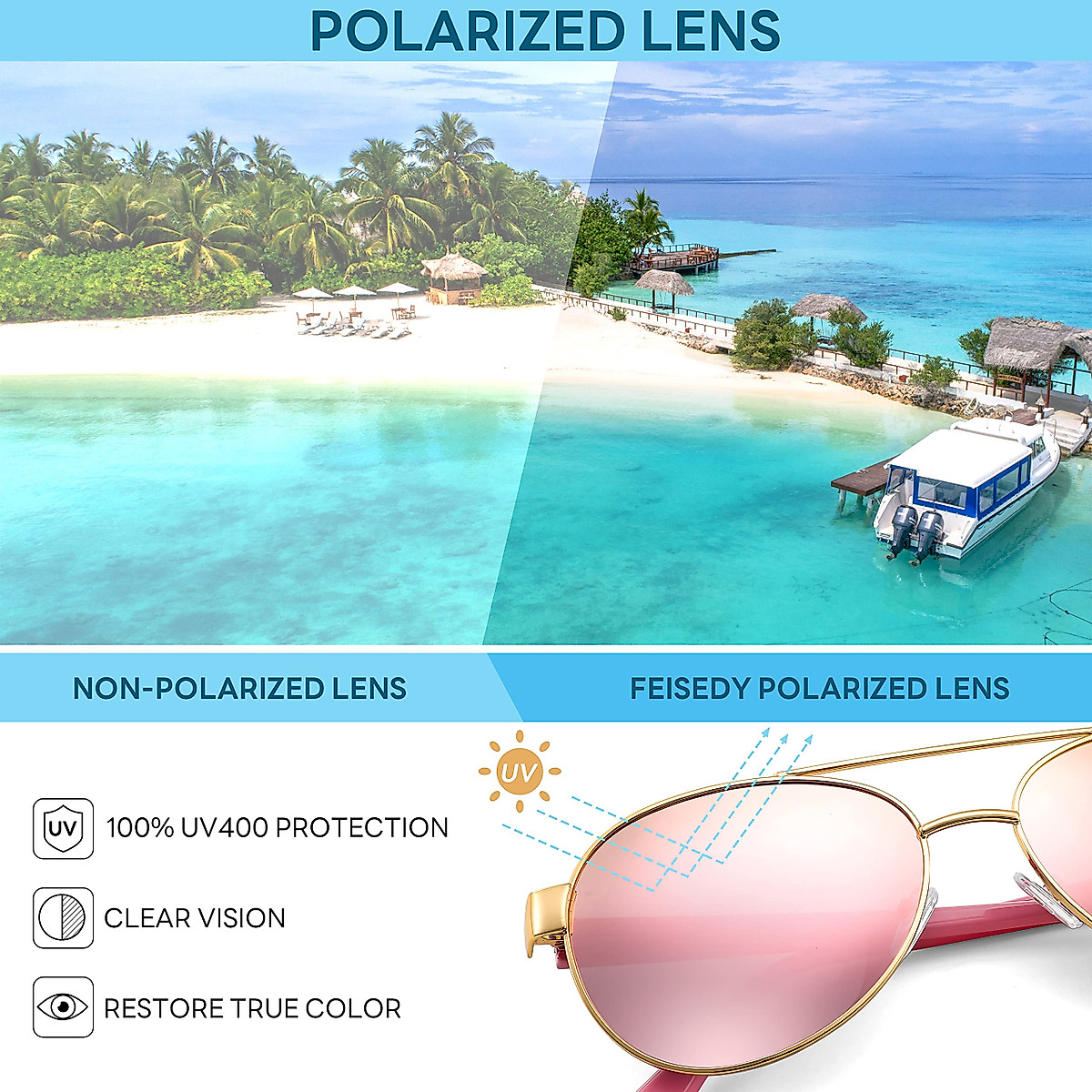 FEISEDY Classic Aviator Sunglasses for Women Pilot Polarized Sunglasses Men UV400 Protection for Driving Fishing Golf B4109