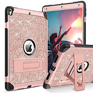 BENTOBEN for iPad Air (3rd Gen) 10.5" 2019 Case, iPad Pro 10.5" 2017 Case,Glitter Sparkly 3 Layers Heavy duty Shockproof Protective Hybrid Hard PC TPU Bumper Kickstand Kids iPad Air 3 Cover, Rose Gold