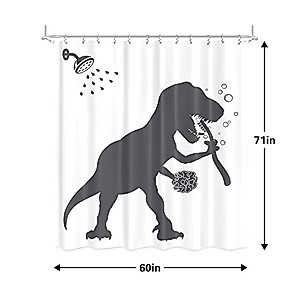LGhtyro Funny Dinosaur Shower Curtain, Dino Shower Curtain for Kids Boy, 60Wx71H Inch Trex Raptor Silhouette, Black White Cartoon Animal Shadow Bathroom Accessories Art Home Decor