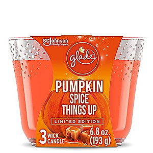 Glade Candle, Fragrance Candle Infused with Essential Oils, Air Freshener Candle, 3-Wick Candle (Pumpkin Spice Things Up)