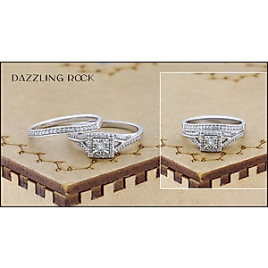 Dazzlingrock Collection Princess & Round White Diamond Bridal Engagement Ring Set 1/4 CT (0.25 ctw), 925 Sterling Silver, Size 5.5