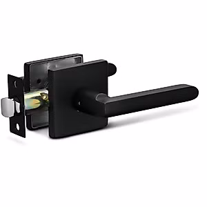 Berlin Modisch Passage Lever Door Handle Slim Square Non-Locking Lever Set [for Hallway or Closet Doors] Reversible for Right & Left Sided Doors Heavy Duty - Iron Black Finish