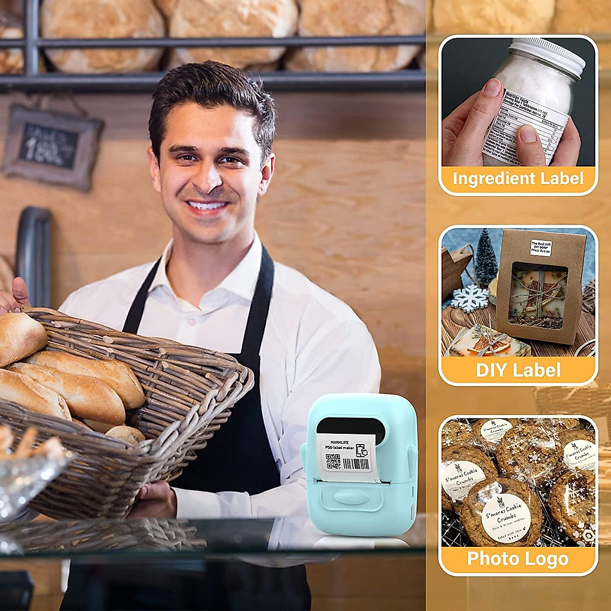 MARKLIFE Label Maker Machine with Tape Barcode Label Printer - Mini Portable Bluetooth Thermal Labeler for Address Clothing Jewelry Retail Barcode Small Business Home Office Compatible Phones &PC