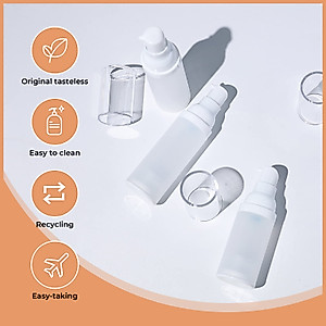 LONGWAY 1oz 30ml Airless Cosmetic Cream Pump Bottle Travel Size Dispenser Refillable Containers/Foundation Travel Pump Bottle for Shampoo（Pack of 6, Frosted Translucent）