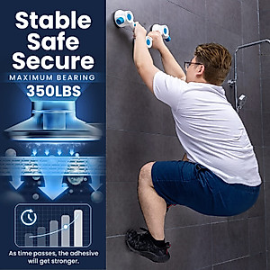 LEVERLOC Shower Safety Grab Bar Super Strong Adhesive L-Shape Handle Rail for Elderly Seniors Handicap Bathroom Bathtub Toilet Shower Balance Assist Grip Strong Suction Hold Up to 350 LBS Drill-Free