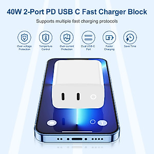 40W Fast Charger for iPhone 16 15 Pro Max Charger Fast Charging,2Pack Dual Port USB C Charging Block with 4Pack 3.3FT USB C to USB-C Charger Cord for iPhone 16 15 Plus/16 15 Pro Max/iPad Pro/Samsung