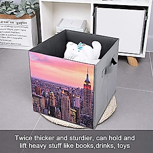 New York Decor NYC Midtown Canvas Collapsible Storage Bins Cube Organizer Baskets with Handles for Home Office Car