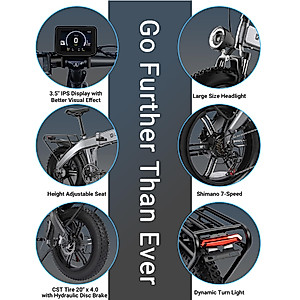 Folding Electric Bike for Adults 1200W Peak BaFang Motor 30MPH 60Miles Range 48V 15AH (720WH) Removable Battery 20" Fat Tire E-Bikes for Adults UL 2849 Certified Ebike