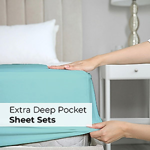 Extra Deep Twin XL Sheet Set - 4 Piece Breathable & Cooling Sheets - Hotel Luxury Bed Sheets Set - Easy Fit - Soft, Wrinkle Free & Comfy Sheets Set - Spa Blue Sheet Set w/Extra Deep Pockets
