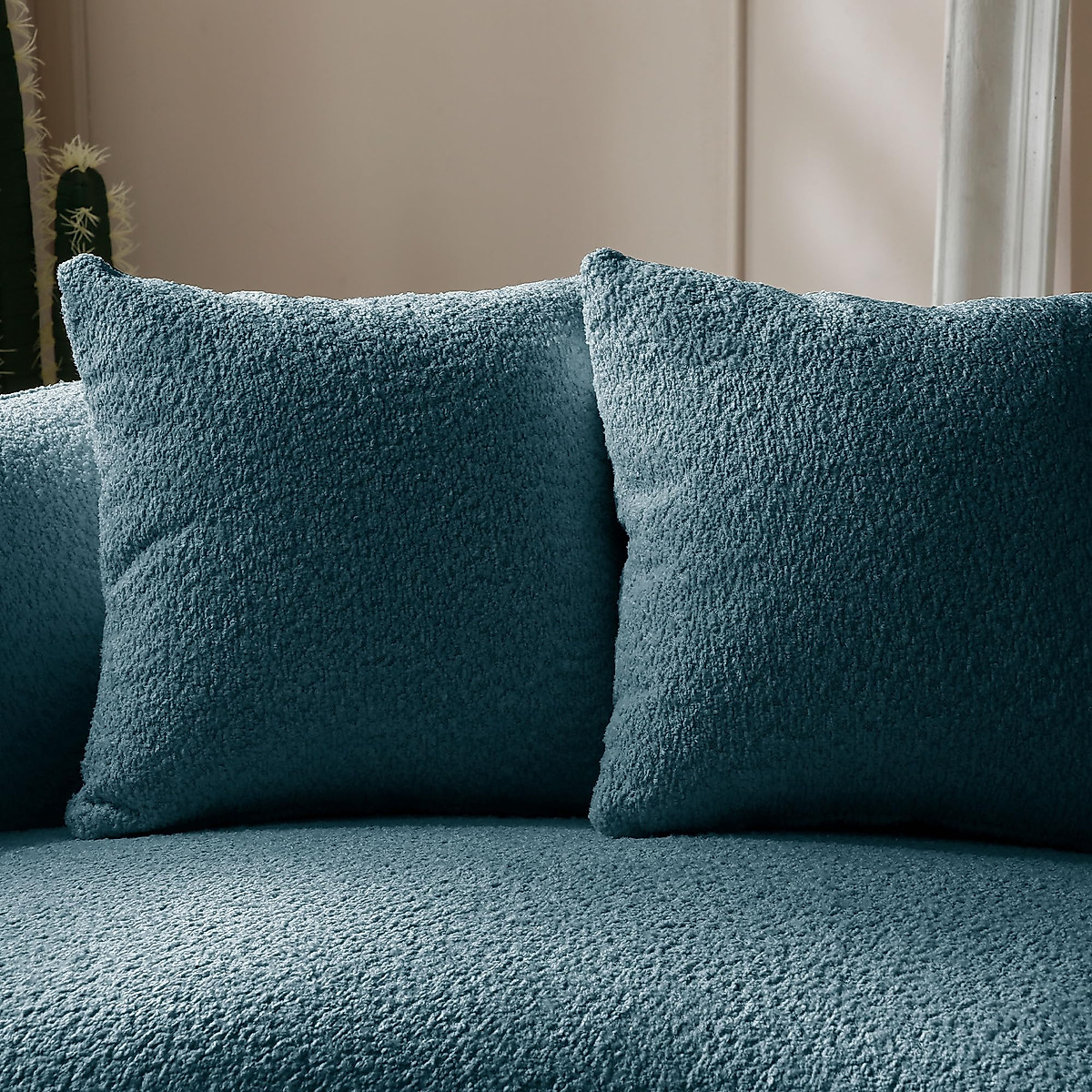 FANYE 5 Seats Teddy Fleece Boucle Freestanding Sofa Modern Half-Moon Leisure Couch with 4 Perfectly-Scaled Pillows, Oversized Sleek Curved Sofa&Couch for Home Office Apartment Living Room, 101", Blue