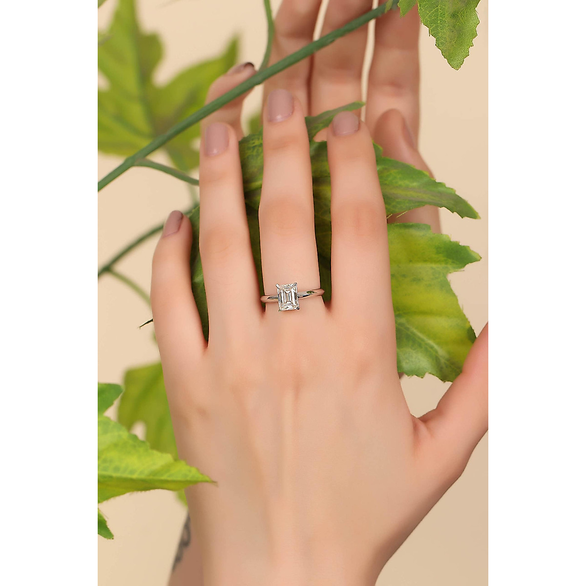 VINSON 2 Ct Emerald Cut Moissanite Solitaire Ring in Sterling Silver Engagement Ring For Women (12.5)