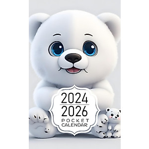 Pocket Calendar 2024-2026: Two-Year Monthly Planner for Purse , 36 Months from January 2024 to December 2026 | Hand-drawn furry baby polar bear | Chibi style eyes