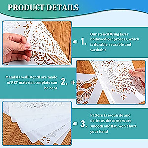 12 Pieces Large Mandala Stencil Reusable Mandala Painting Templates 8.3 x 11.7 Inch Floral Design Stencil Mandala Drawing Craft Stencil for DIY Wall, Tile, Furniture, Canva, Outdoor Indoor Decoration