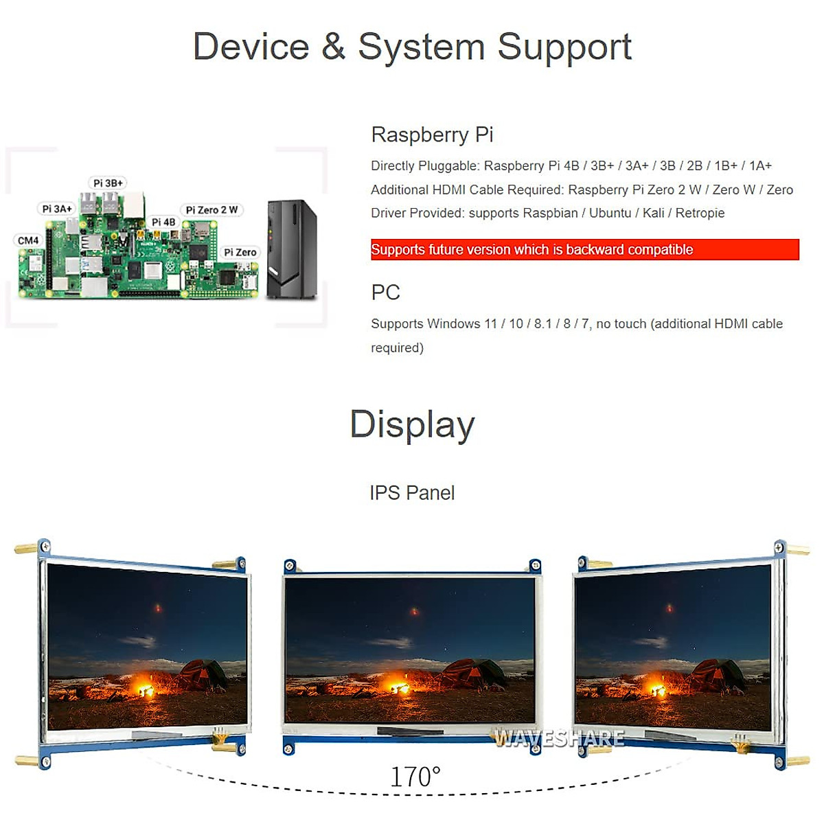 waveshare 7inch Resistive Touch Screen LCD Compatible with Raspberry Pi 4B/3B+/3A+/2B/B+/A+/Zero/Zero W/WH/Zero 2W CM3+/4 Series Boards 1024×600 Resolution HDMI IPS Supports Windows