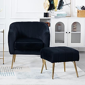 Westice Accent Chair with Ottoman, Upholstered Living Room Chair Velvet Sofa Chair with Footrest for Bedroom Reading Room Apartment Office, Black