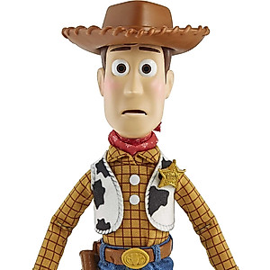 Mattel Pixar Spotlight Series Woody Figure, Disney Pixar Toy Story Collectable, 9.2-in Tall with 2 Hand Sets, 2 Expressions, Articulation & Display Box with Reversible Background