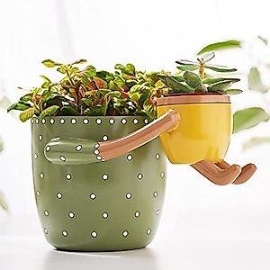 VIRTUNE Adorable Indoor Plant Pots. 5" Flower Pot & 2" Small Succulent Pot with Drainage. Indoor Planters, Small Plant Pots Indoor, Cute Pots for Indoor Plants, Succulent Planter (Green)