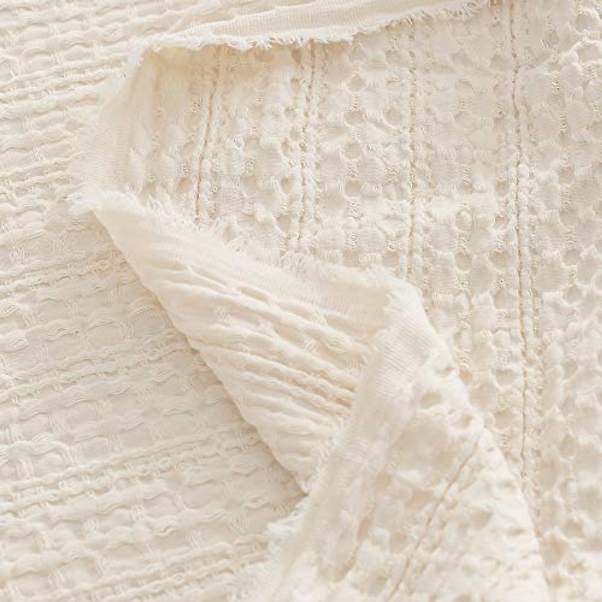 Simple&Opulence 100% Cotton Throw Blanket for Couch, Bed, Waffle Weave Cable Knit Blanket with Tassels, Soft Lightweight Pre-Washed Breathable Cozy Blanket Farmhouse Decoration for All-Season (White)