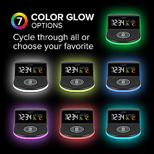 La Crosse Technology 617-84947-INT Wireless 5W Charging Alarm Clock with Glowing Base and Outdoor Sensor
