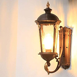 UWY Outdoor Waterproof Garden Wall Light Patio Wall Lamp Outside European Victorian Style Garden Lights Hallway Wall Lantern Ideas Home Glass Lantern E27 Brown