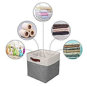 Univivi Fabric Cube Storage Bins 13 x 13 Storage Cube Bins with Hard Bottom and PU Handles Storage Cubes Organizer for Shelf Nursery Home 4 pack（Dark Grey）