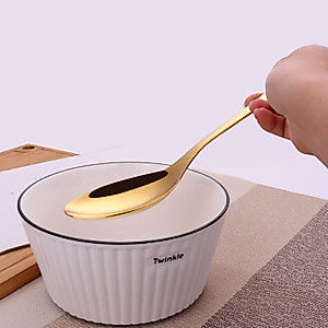 Mafier 10 Inch Stainless Steel Catering Serving Utensils for Party Buffet Dinner Banquet Cooking Kitchen Basics,Including Serving Spoon x 2,Slotted Serving Spoon x 2,Serving Forks x 2（Gold)