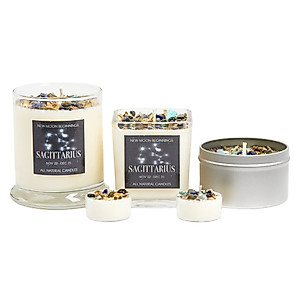 Sagittarius Zodiac Candle (Nov. 22 - Dec. 21) - Soy Candle - All Natural Aromatherapy Candle - Sagittarius Horoscope Candle - Crystal Candles - 8 oz Tin