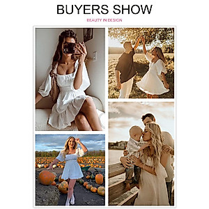 Dokotoo Square Neck Summer Dresses for Women 2023 Puff Sleeve Tie Backless Sexy Dresses Elastic Waist Ruffle A-Line Casual White Dress for Wedding Guest Small