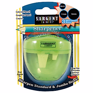 Sargent Art 3 Manual Hole Pencil Sharpeners - 3 Holes With Lid - Portable Colored Pencil Sharpener - Jumbo - Green - Easy Grip Oval Shape