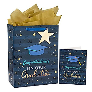 MAYPLUSS 13" Large Gift Bag with Greeting Card and Tissue Paper for Graduation