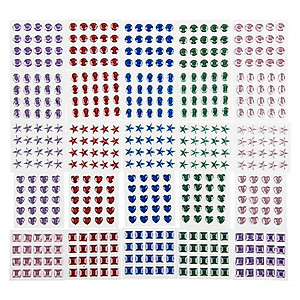 Self-Adhesive Jewels, Great for Arts and Crafts, Party Favors, Variety of Shapes and Colors Stickers, 0.5" (500 Pcs)