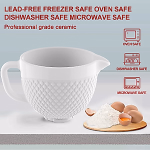 Gvode Ceramic Mixer Attachment Fit 4.5-5Q Tilt-Head Stand Mixers Bowl, Ceramic Bowl for Kitchenaid Mixer, 5 QT for Kitchenaid Bowl - White