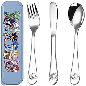 Sonic The Hedgehog ​Gift Set, Sonic Travel Camping Cutlery Set, Sonic Portable Lunch Utensils Set with Box, Knife, Fork, Spoon for School and Home