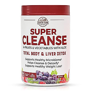 Country Farms Super Cleanse, Super Juice Cleanse, Supports Healthy Digestive System, 34 Fruits and Vegetables with Aloe, Promotes Natural Detoxification, Drink Powder, 14 Servings, 9.88 Ounce
