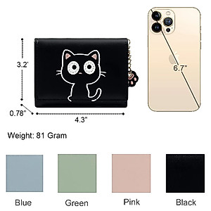 Sunwel Fashion Cute Little Cat Pattern Small Wallet Credit Card Holder Cash Pockets ID Window with Paw Pendant (BLACK, Tri-fold)
