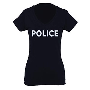 VICES AND VIRTUES Police Officer Costume Support Blue Lives for Women V Neck Fitted T Shirt (Black, Small)