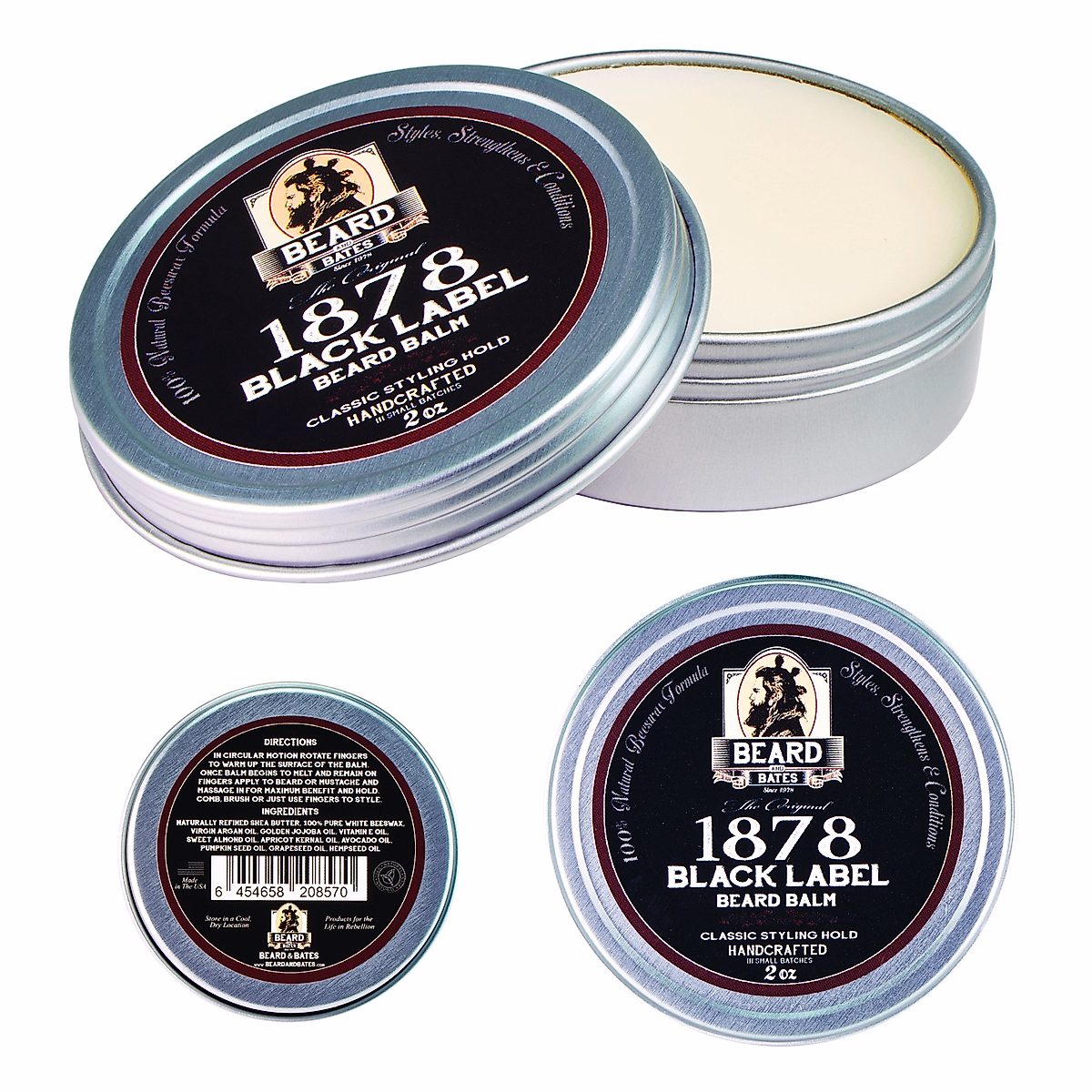 Beard And Bates | 1878 Black Label Beard Balm - Classic Styling Hold | 19th Century Beeswax Formula, Premium Oils | Made in USA