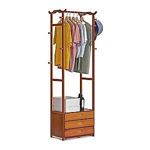 MoNiBloom Bamboo Garment Rack with 3 Drawers and 8 Hooks, Clothes Racks Storage Shelving Organizer Unit for Bedroom Laundry Room Guest Room, Brown