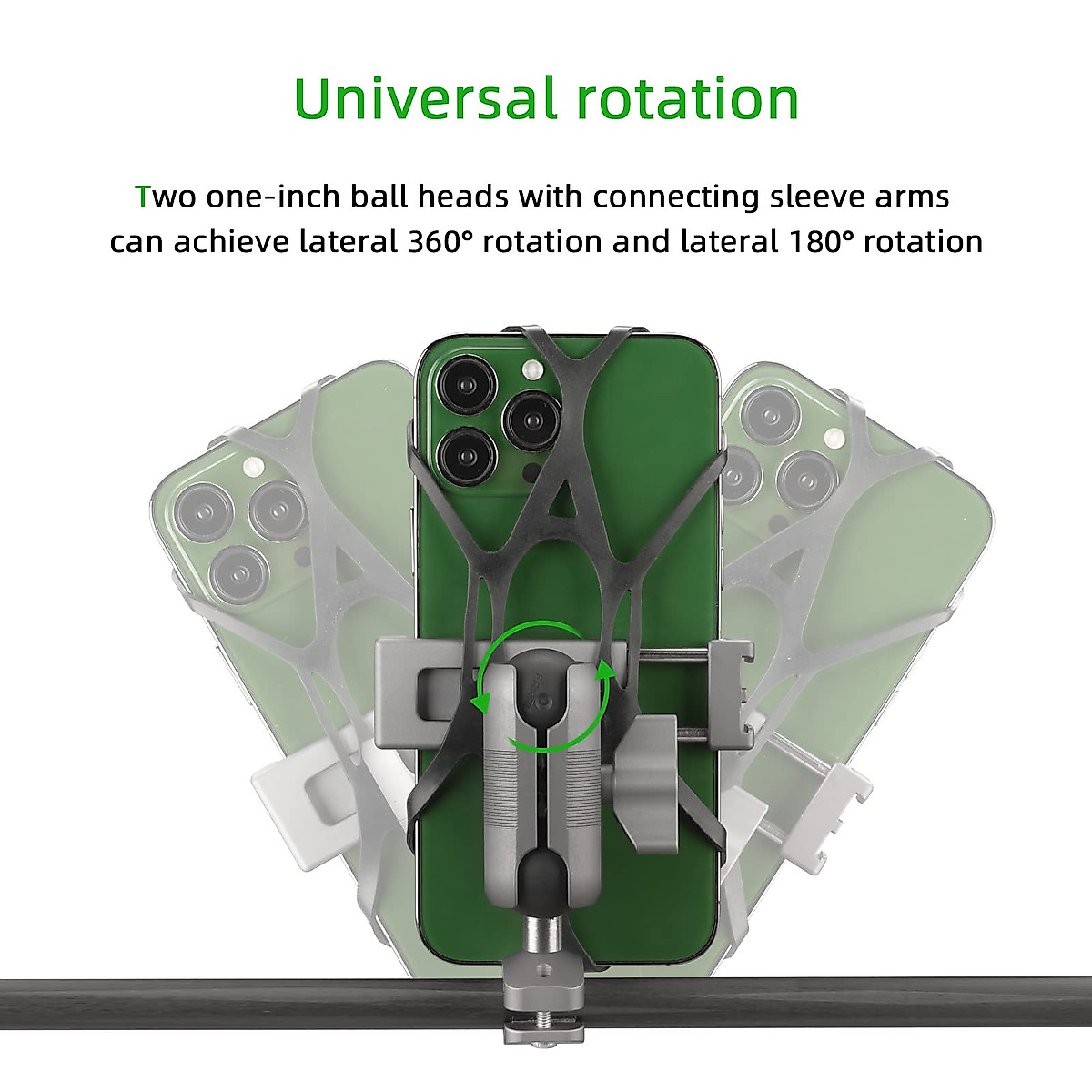 FANAUE Motorcycle Phone Mount for Rearview Mirror Clip U-Bolt Base, 360° Adjustable with Built-in Rubber Pads and Tether,Compatible with RAM Mounts (CC-06T)