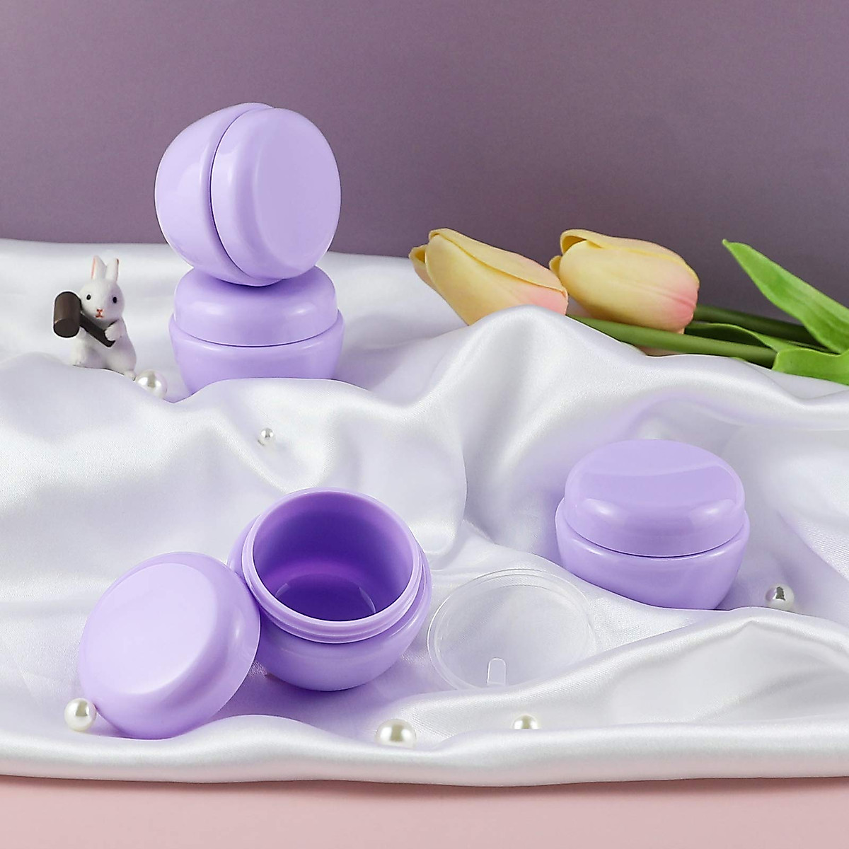 LONGWAY 1 Oz (30ML) Little Plastic Jars with Lids and Inner Liners | Empty Lotion Containers/Travel Cream Containers - for Salves,Lotions and Creams, Cosmetic Jars & BPA Free (Pack of 12, Purple)