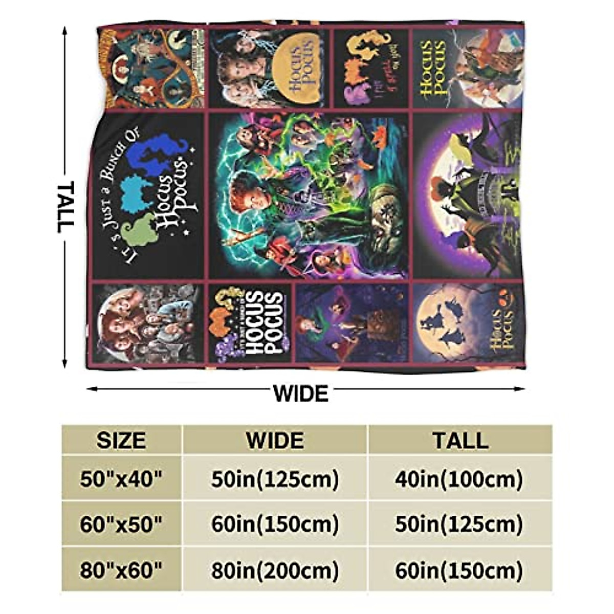 TNHPYEG Travel American Fantasy Comedy Horror Hocus and Pocus Throw Blanket, Fleece Halloween Blankets and Throws for Sofa, Warm Air Conditioned Blanket 50"X40"