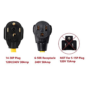 ONETAK NEMA 14-30P to 6-50R 240V 30 Amp 4 Prong Male Plug to 50 Amp 3 Prong Female Outlet Receptacle Generator Welder Dryer EV Charger Power Cord Adapter
