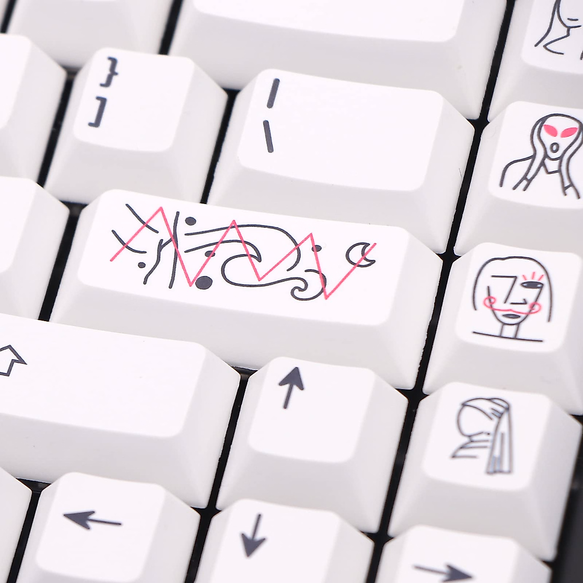 BGKYPRO Drawing Board Theme Keycaps-Thermal Sublimation PBT Keycap Set, for Mechanical Keyboards, Full 135 Key Set, Cherry Profile, English (US) Layout- White