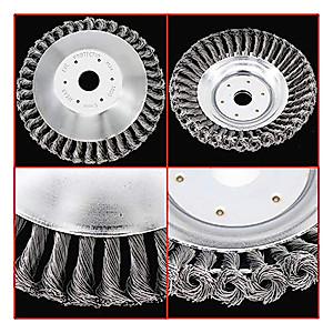 CZS 8 Inches Steel Wire Wheel Brush Weed Trimmer Head, Weed Brush Blade for Cutting Grass, Rust Removal, Deburring (2 Pack Different Adapter Kit Included)
