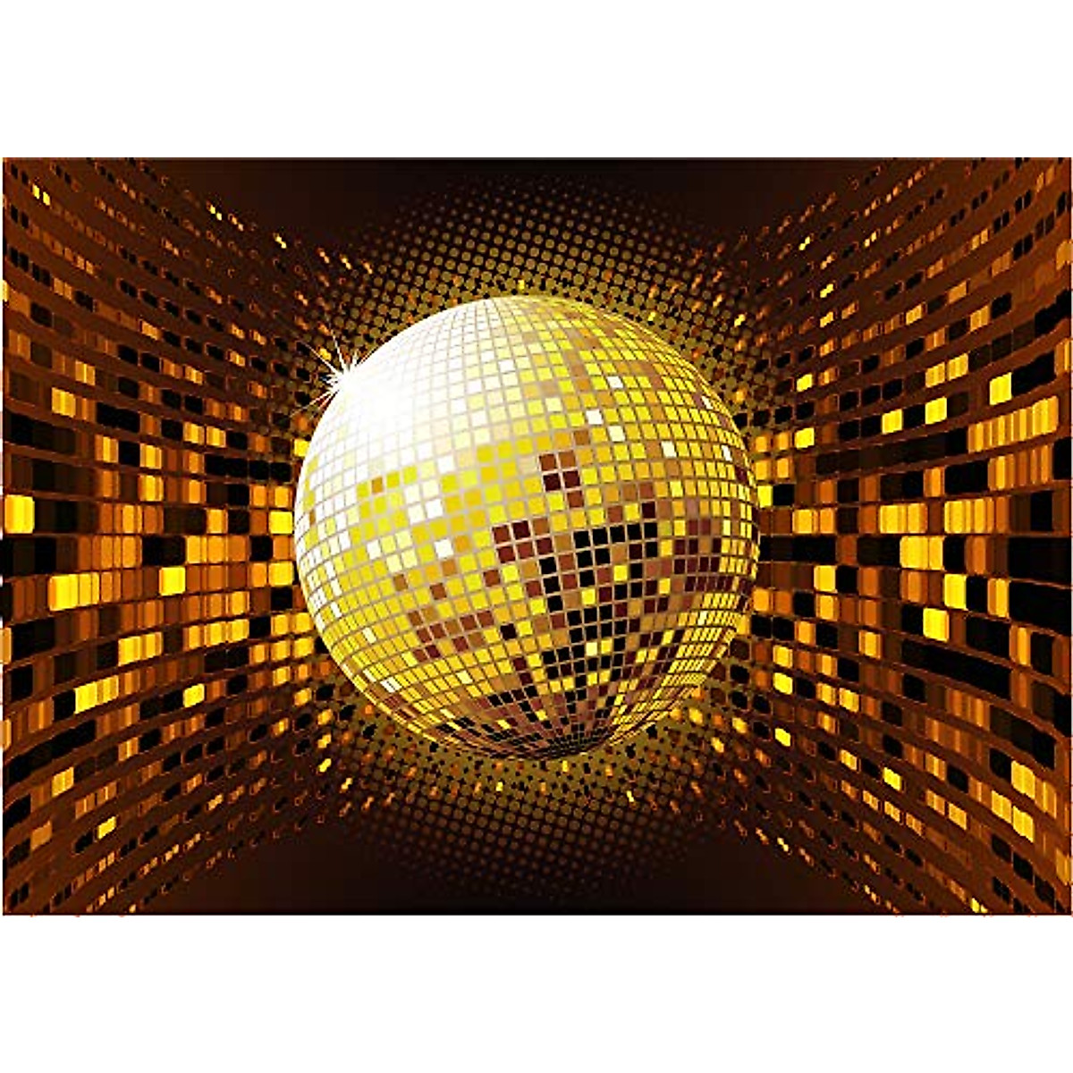 Disco Banner Polyester Fabric Backdrop for Party Decoration Gold Disco Ball and Lights Background FT-7313