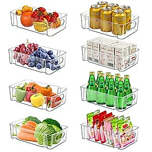 Refrigerator Organizer Bins, Hemoton 8pcs Stackable Fridge Organizer with Built- In Handles, PET Clear Bins For Fridge, Kitchen Cabinet, Pantry and Countertops, 10.39 x 6.1 x 2.95 inches