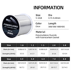 RUNCL PowerFluoro Fishing Line, 100% Fluorocarbon Coated Fishing Line, Hybrid Line - Virtually Invisible, Faster Sinking, Low Stretch, Extra Sensitivity, Abrasion Resistance (500Yds, 16LB(7.3kgs))